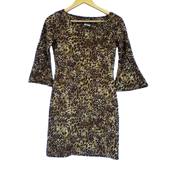 Vintage | Dresses | Vintage Dress The Nanny Leopard Bell Sleeve Mini ...